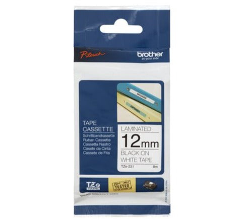 Brother Laminated Tabe (8M X 12MM) Black And White (TZe-231).